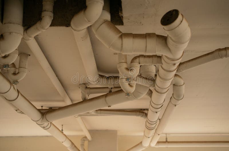 Dirty White Building Pipe Line in Control Room Stock Image - Image of ...