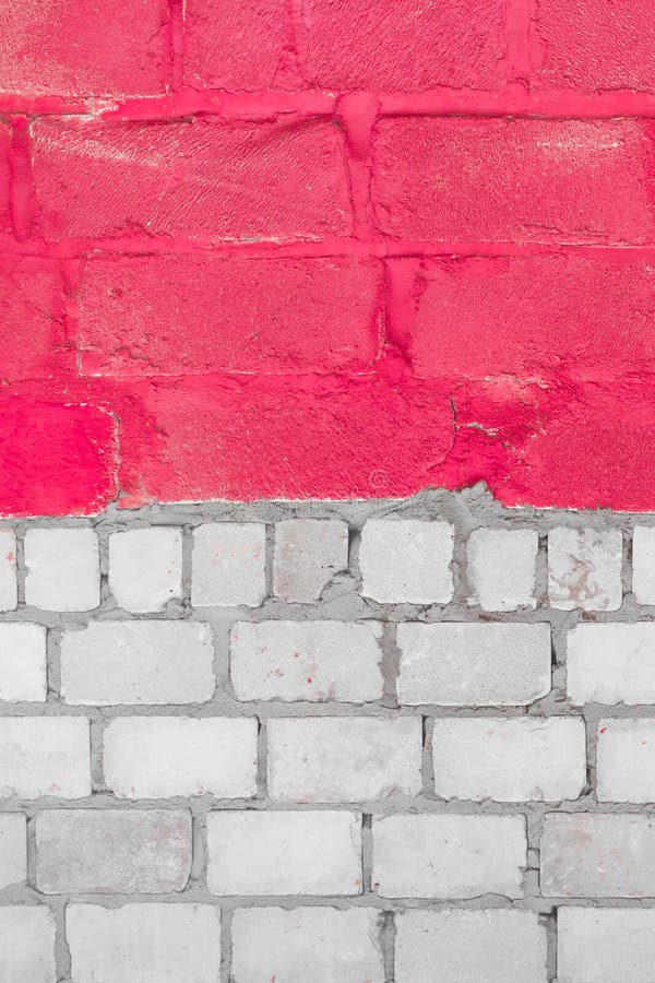 Old White Silicate Blocks Brick Vertical Wall Two Colors Red Pink Paint ...