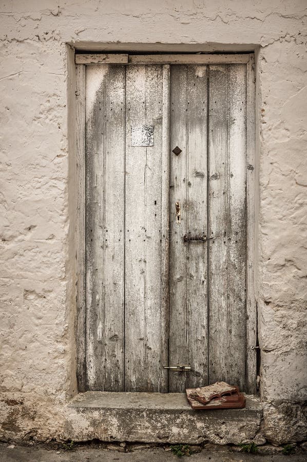 Old White Timber Door in the Scuffed Wall Stock Photo - Image of ...