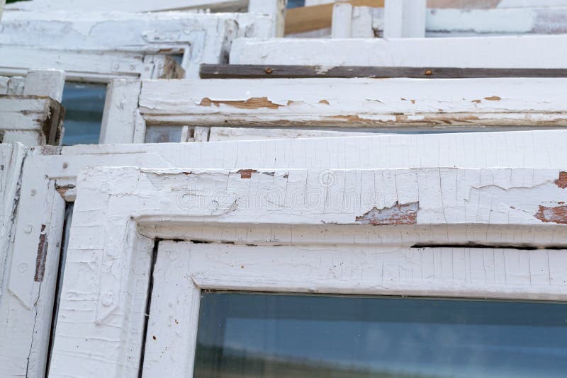 Old White Wooden Window Frames Stock Photo - Image of pile, dried: 56714816