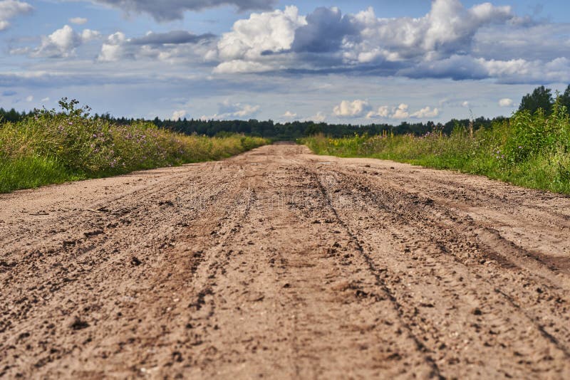 Old Wide Sandy Road with a Rolled Track after the Rain Stock Image ...
