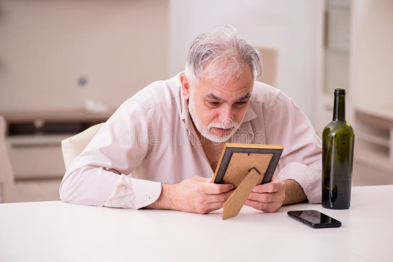 Old Widower Drinking Alcohol at Home Stock Photo - Image of problem ...