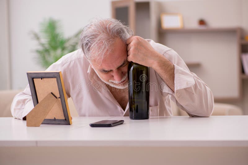 Old Widower Drinking Alcohol at Home Stock Image - Image of widower ...