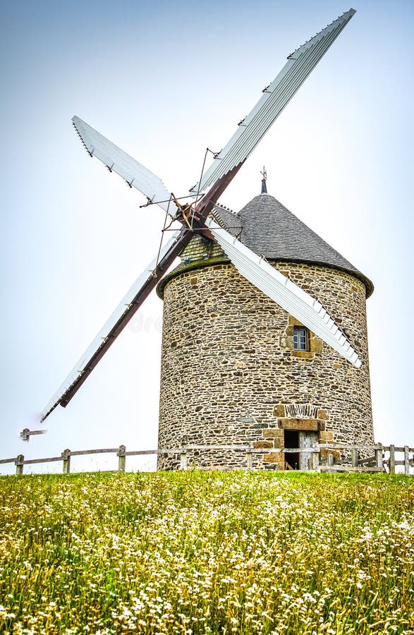 Old Wind Mill in Bretagne, France, Europe Stock Photo - Image of ...