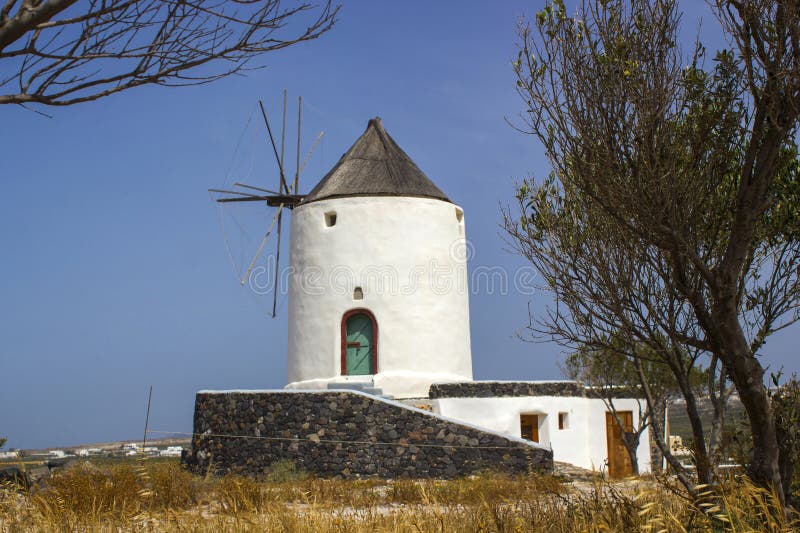 Old Wind Mill on the Gavrilos Hill in Santorini, Greece Stock Photo ...