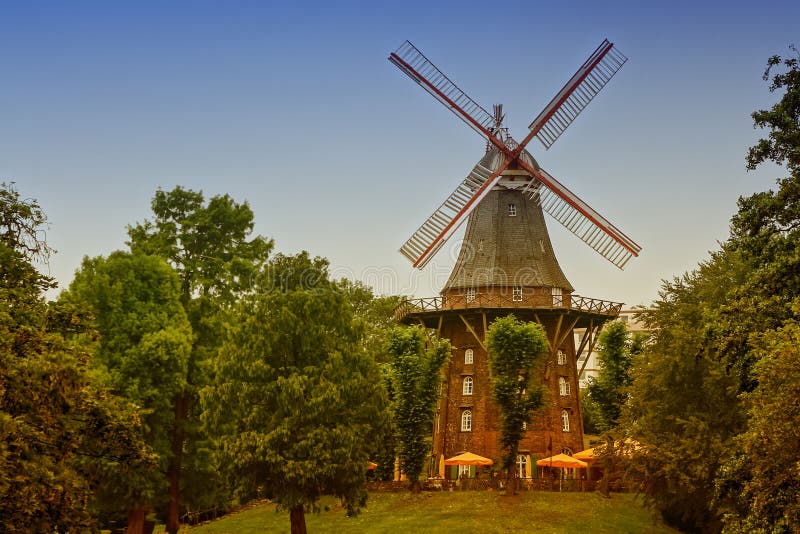Old Wind Mill among the Green Trees in the Park Stock Photo - Image of ...