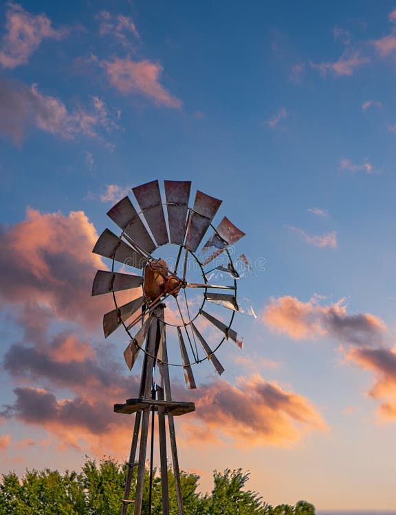 Old Wind Mill at Sunset stock image. Image of rural - 191117223