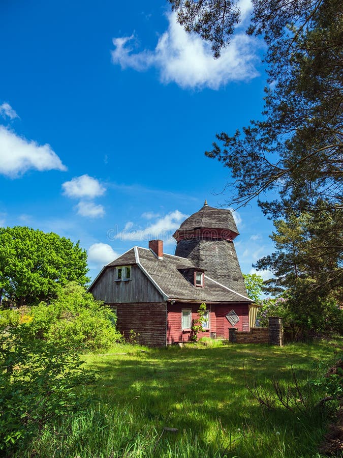 Old Wind Mill with Trees in Wiek, Germany Stock Photo - Image of ...