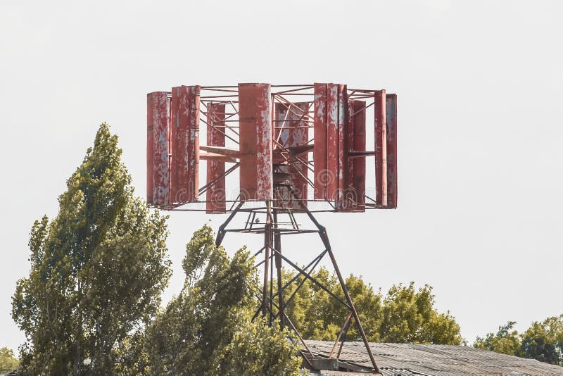 Old Wind Tower in the Field Farm Agriculture Against the Sky Stock ...