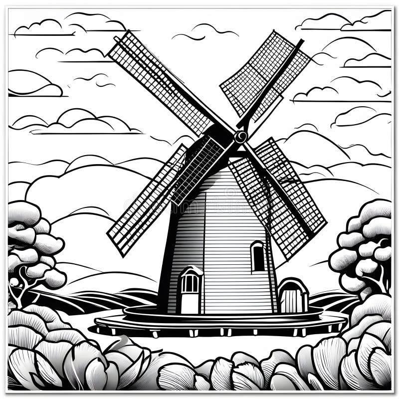 Old windmill, AI-Generatet stock illustration. Illustration of high ...