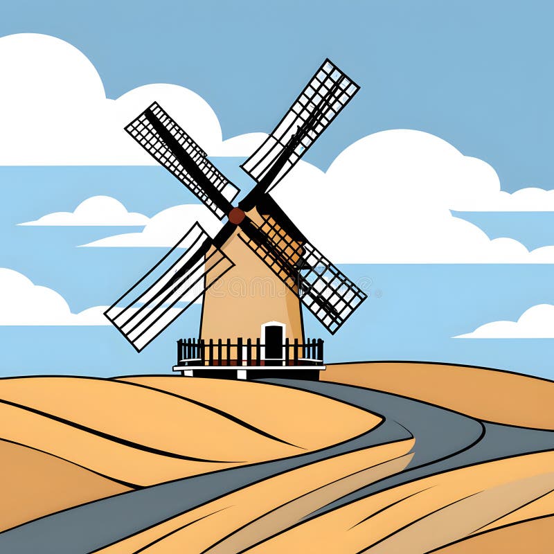 Old windmill, AI-Generatet stock illustration. Illustration of grinding ...