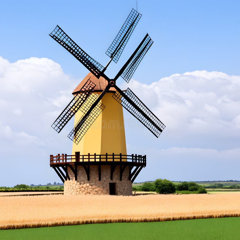 Old windmill, AI-Generatet stock illustration. Illustration of flour ...