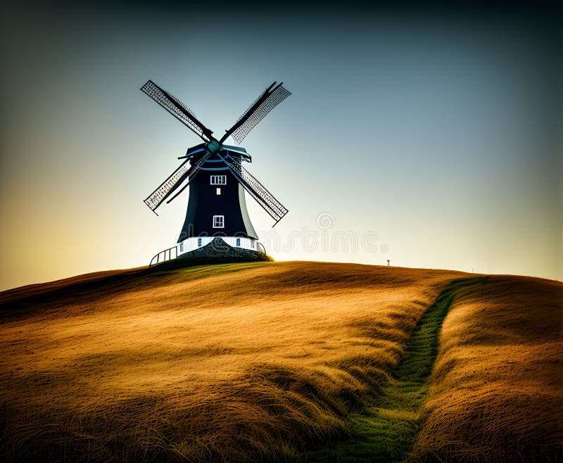 Old Windmill, Generative AI Illustration Stock Illustration ...