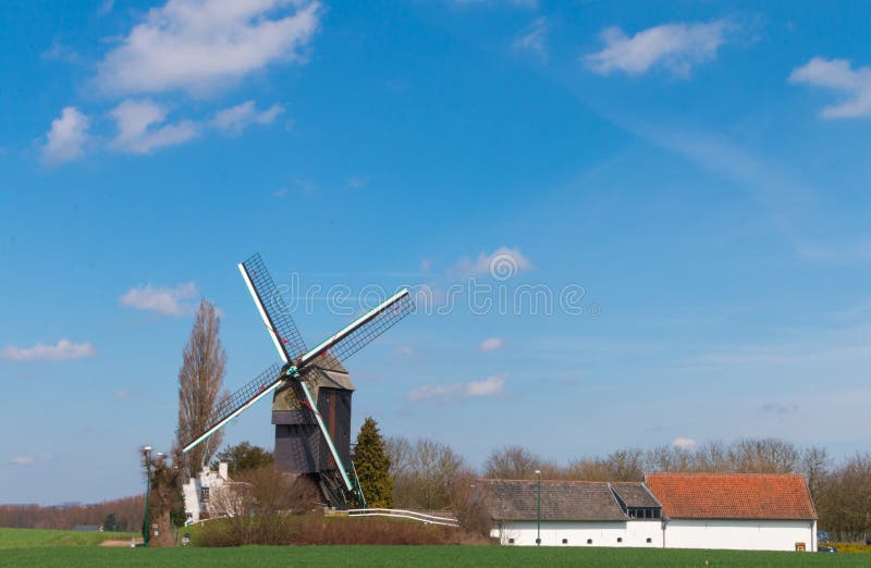 Old Windmill in a Flanders Field Stock Photo - Image of belgium ...