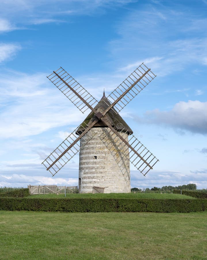Old Windmill in French Normandy Under Blue Summer Sky Stock Image ...