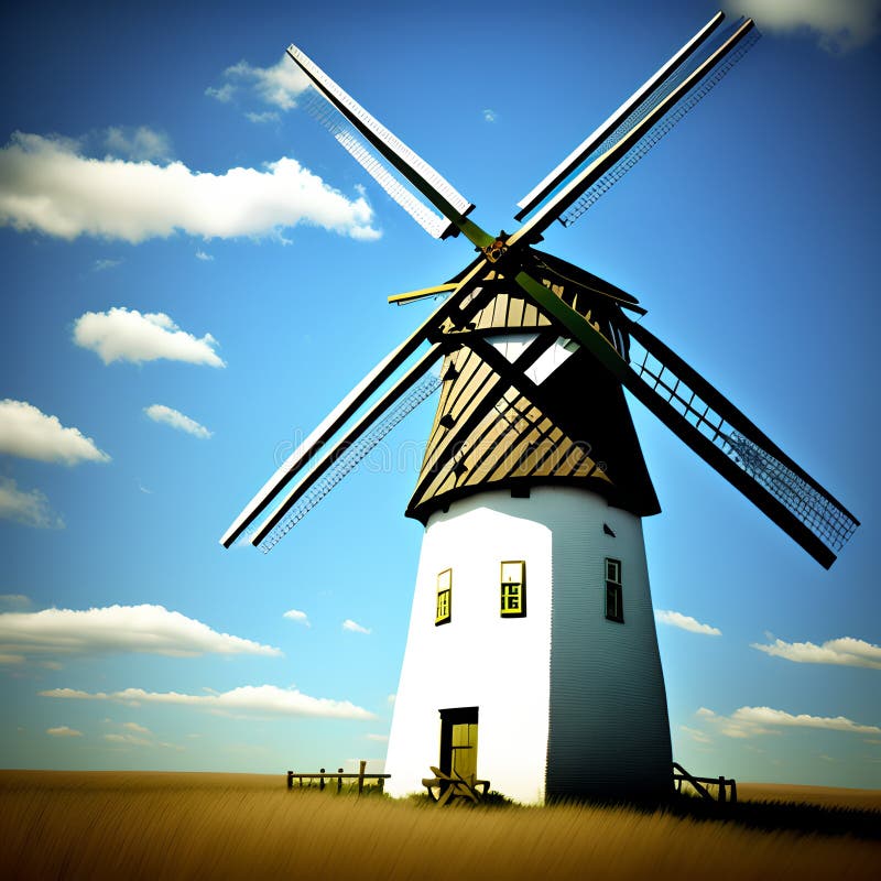 Old Windmill, Generative AI Illustration Stock Illustration ...