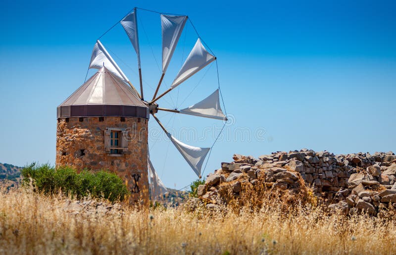 Traditional Windmill At Crete Island Stock Photo - Image of kriti ...