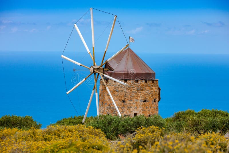 Old Windmill on the Island of Crete, Greece Stock Photo - Image of ...