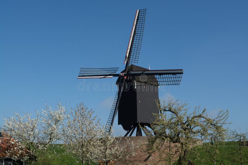 Old Windmill in Netherlands, Spring Season Stock Image - Image of ...