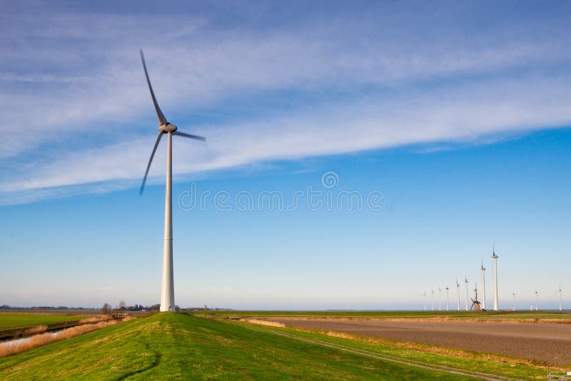 Old Windmill and New Windmills Stock Photo - Image of culture, house ...