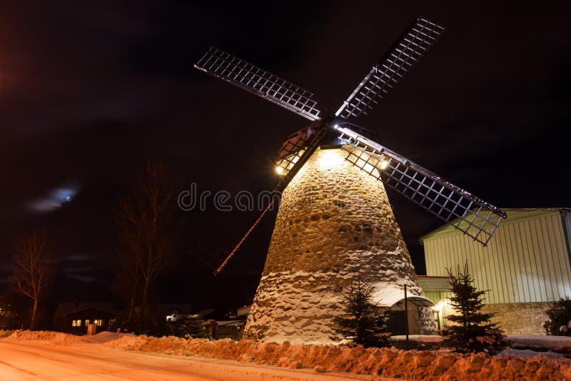 Old Windmill at Night with Moon Stock Photo - Image of estonia ...