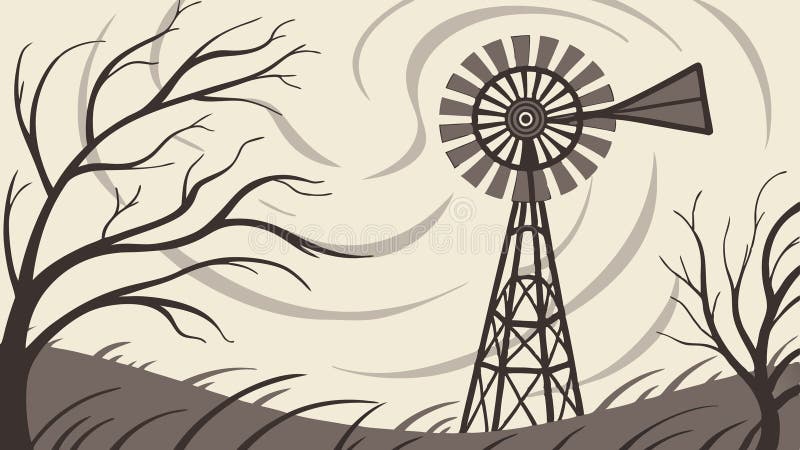 Old Windmill in Open Landscape, Vector Design Generative AI Stock ...