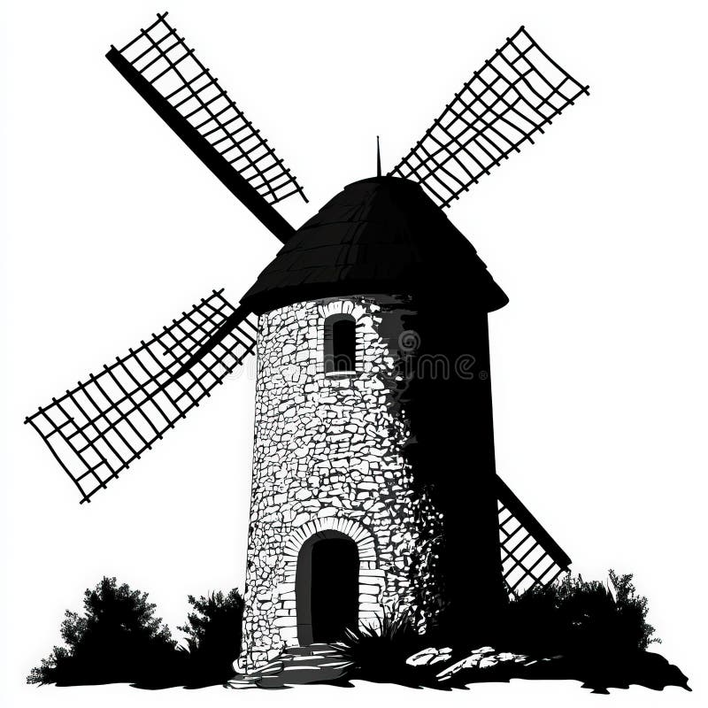 Old Dutch Windmill Black White Stock Illustrations – 270 Old Dutch ...