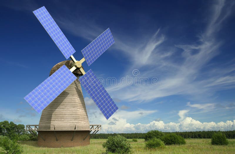 Old Windmill And Solar Panel