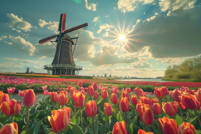 Old Windmill in Summer, Holland, Netherlands Wind Mill, Windmill with ...