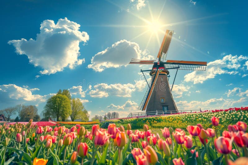 Old Windmill in Summer, Holland, Netherlands Wind Mill, Windmill with ...