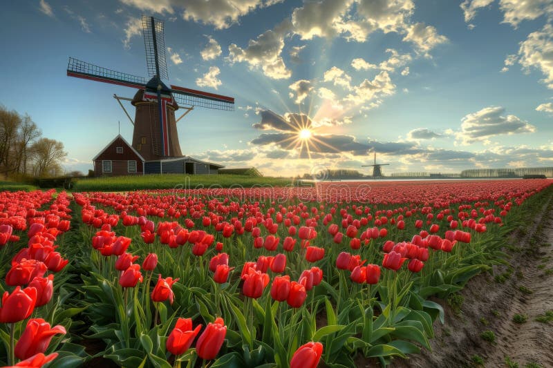 Old Windmill in Summer, Holland, Netherlands Wind Mill, Windmill with ...
