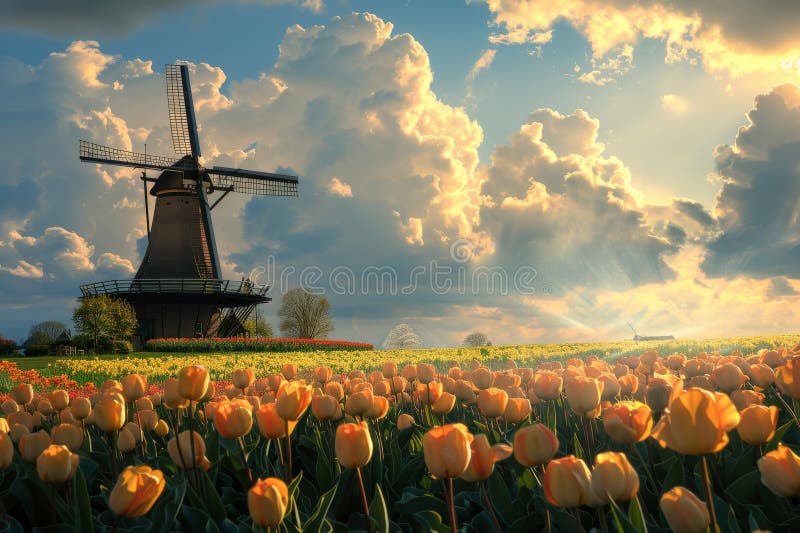 Old Windmill in Summer, Holland, Netherlands Wind Mill, Windmill with ...