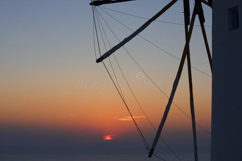 Old Windmill at Sunset in Oia, Santorini, Greece. Stock Photo - Image ...