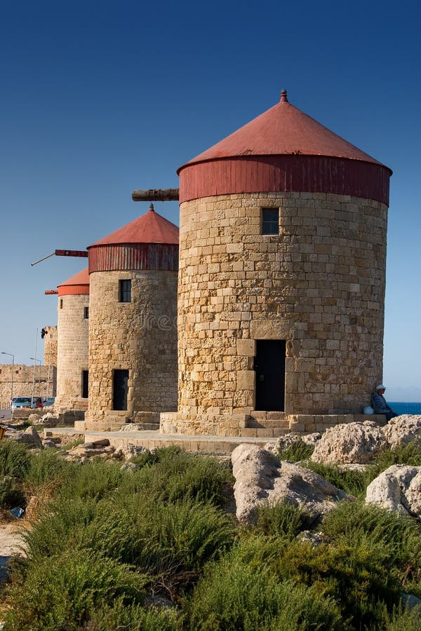 Windmills of Patmos island stock image. Image of chora - 33026349