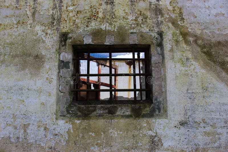 Old Window with Bars on Old Wall Stock Image - Image of steel, deserted ...