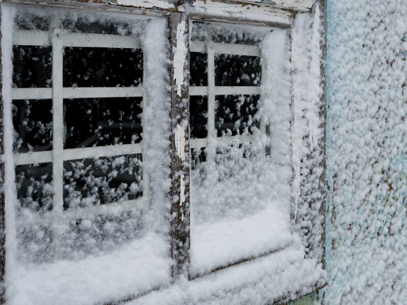 Old Window with Bars on a Snowy Frozen Wall Stock Image - Image of ...