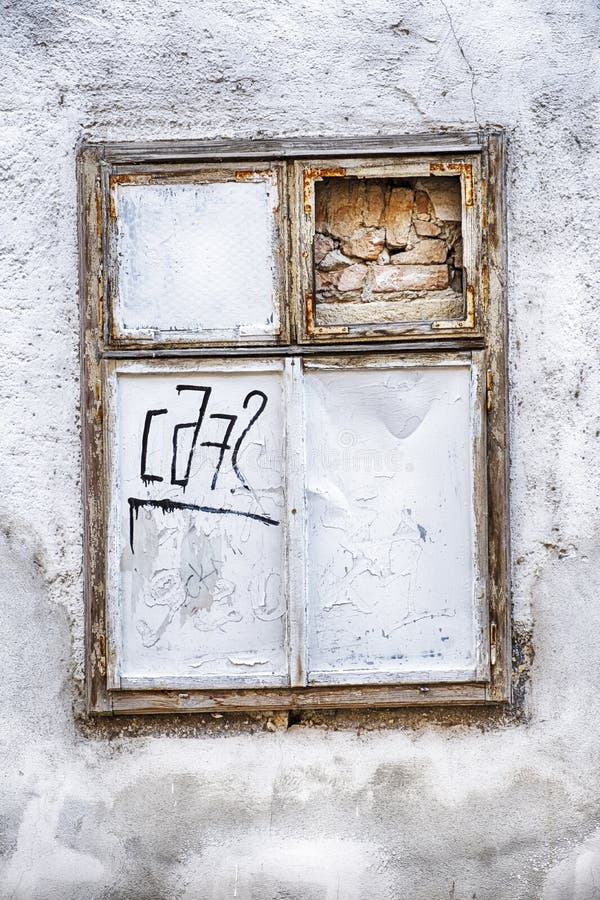 Whitewashed Window with Graffiti Stock Photo - Image of window ...