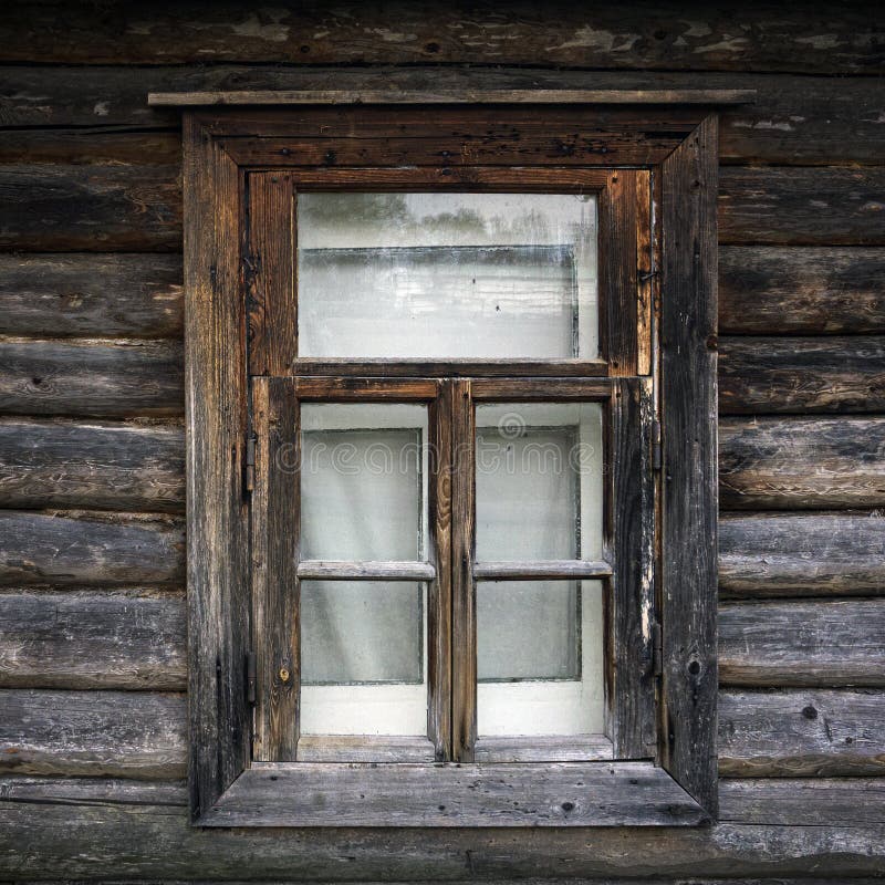 Old Window in a Country House. the Texture of the Logs Stock Photo ...