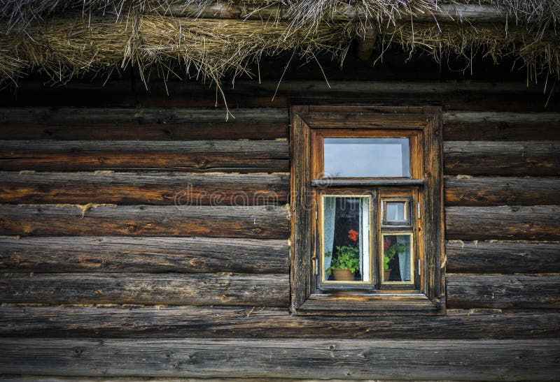 Old Window in a Country House. the Texture of the Logs Stock Photo ...
