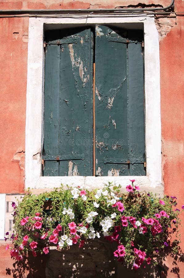 Old Window with Flower Pots Stock Image - Image of italia, brown: 47092475