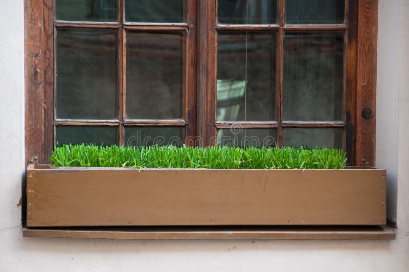 Old Window with Grass in Box Stock Image - Image of culture, decoration ...
