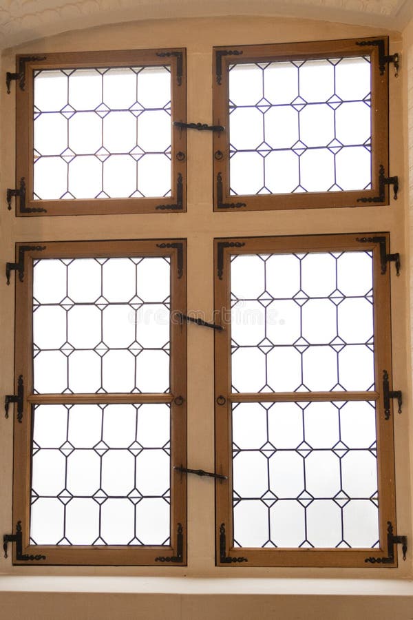 Old Window in Medieval Castle Close Up. Stained Glass of Old Window ...