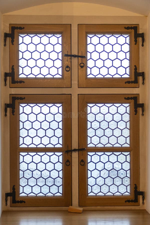 Old Window in Medieval Castle Close Up. Stained Glass of Old Window ...