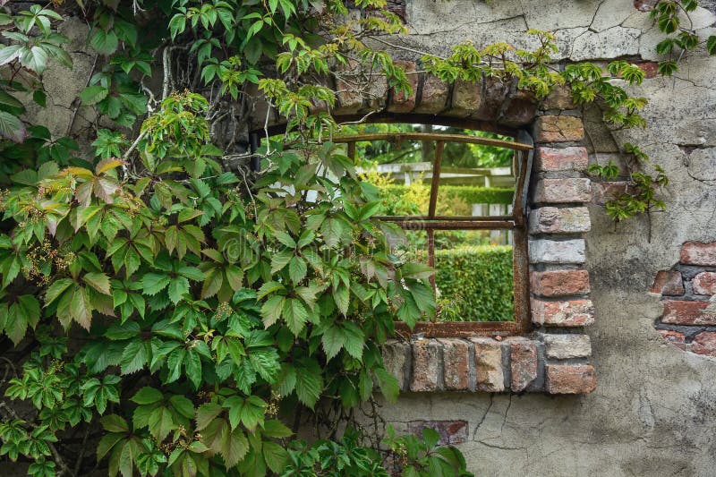 Old Window Overlooking the Garden. Stock Image - Image of exterior ...