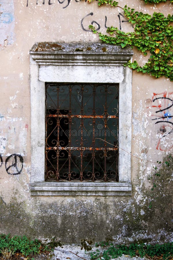 Old Window with Rusty Bars and Plant Stock Image - Image of rust, hatch ...