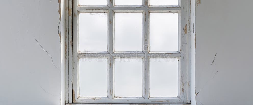 Old Window with Six Panes and a Distressed White Frame. Stock Photo ...