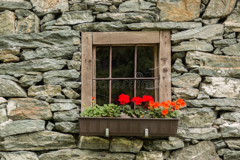 Old Window of the Stone House in Alps Stock Image - Image of gray ...