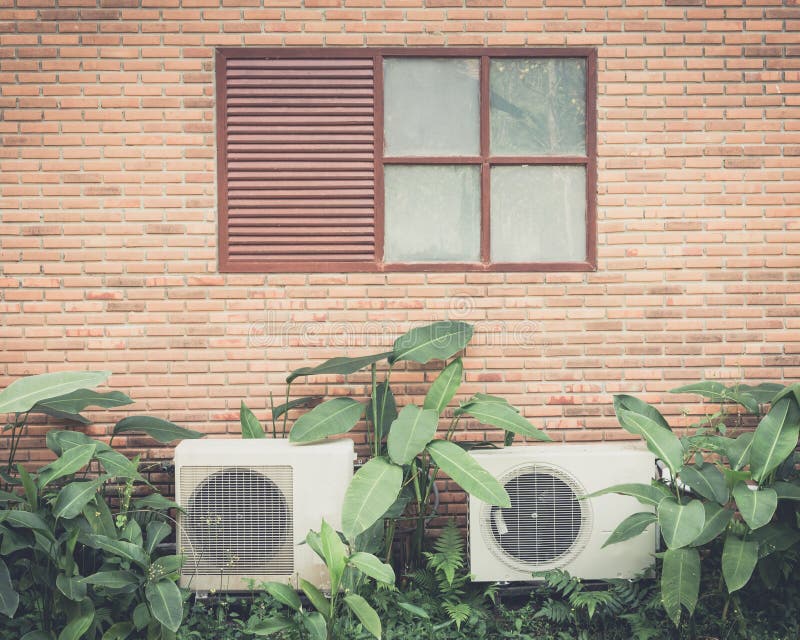 Old Windows with Air Conditioner Stock Image - Image of idyllic, aged ...