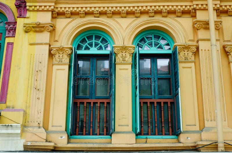 Old Windows at Ancient House in Georgetown, Malaysia Stock Photo ...