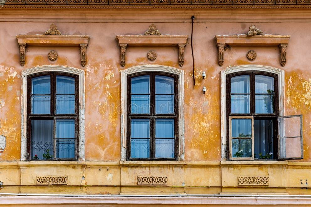 Old Windows in the Building Stock Image - Image of style, building ...